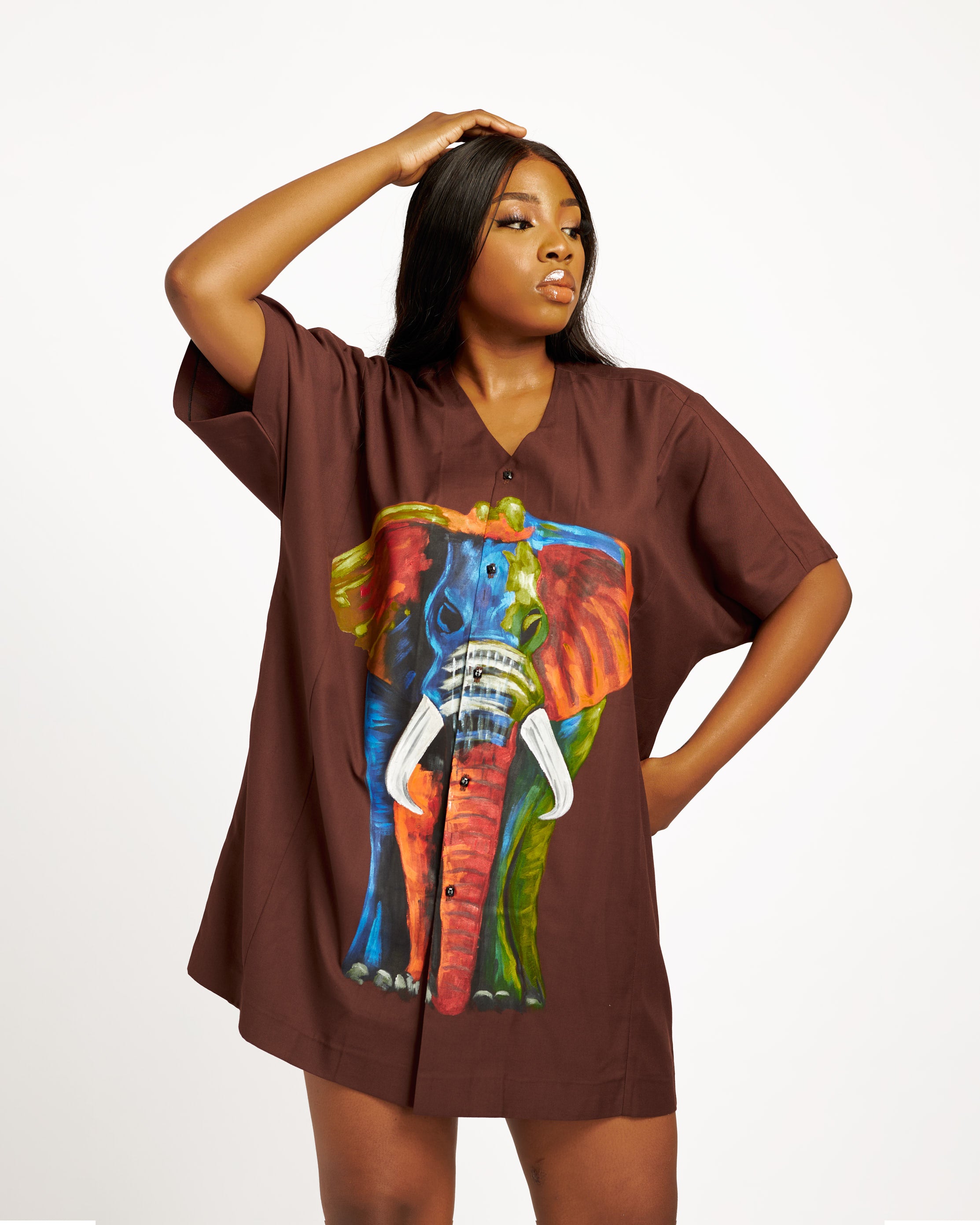 Hand-painted Adjua Dress - Elephant